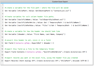 Export Custom Headers from FileMaker to Excel