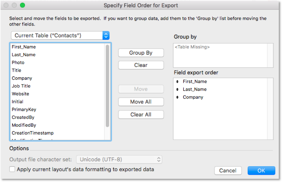 Export Custom Headers from FileMaker to Excel